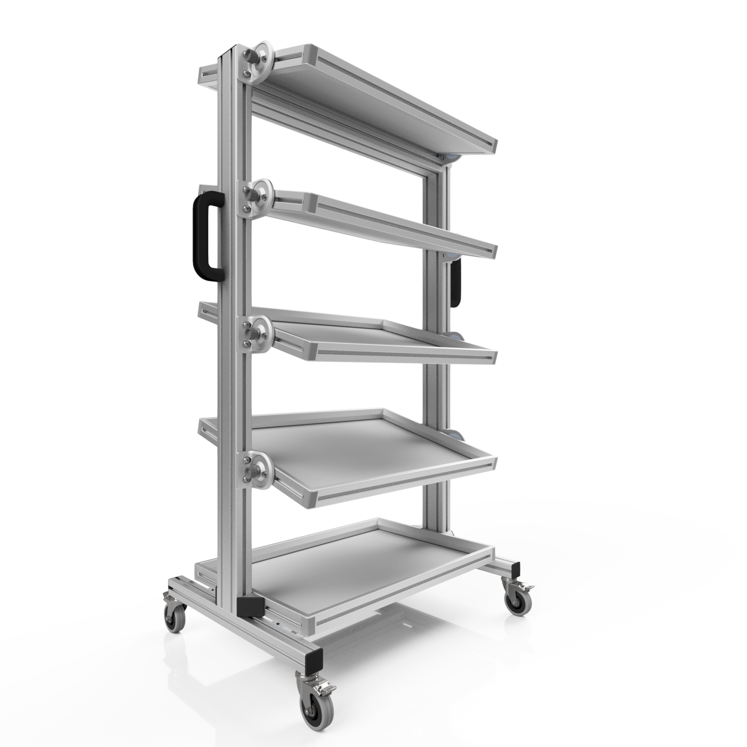 Systemwagen für Eurobehälter 60 x 40 H 134 cm neigbar | 4 x Tablar neigbar, 1 x Tablar starr ...